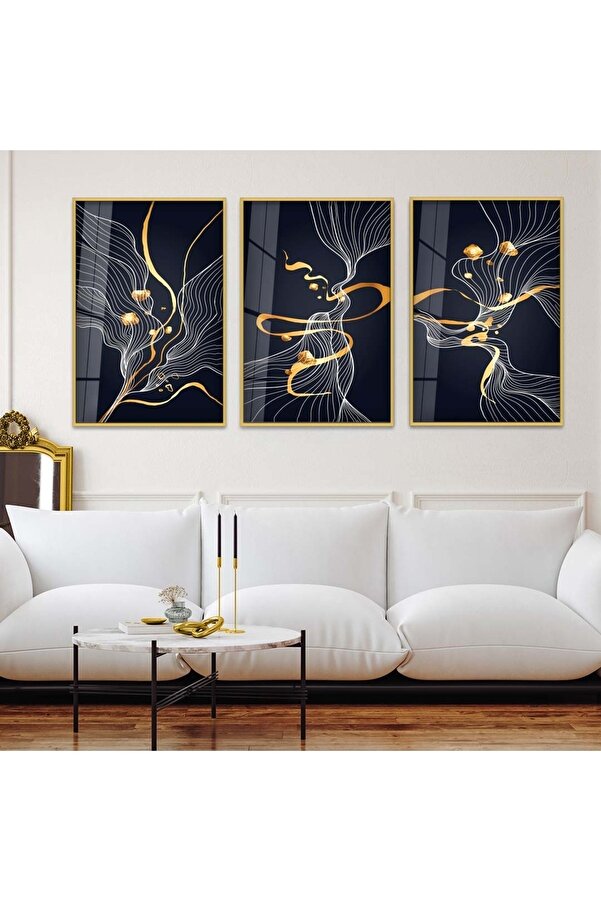 Zevahir Mobilya Dekorasyon Gold Metal Framed Abstract Pattern Shapes ...