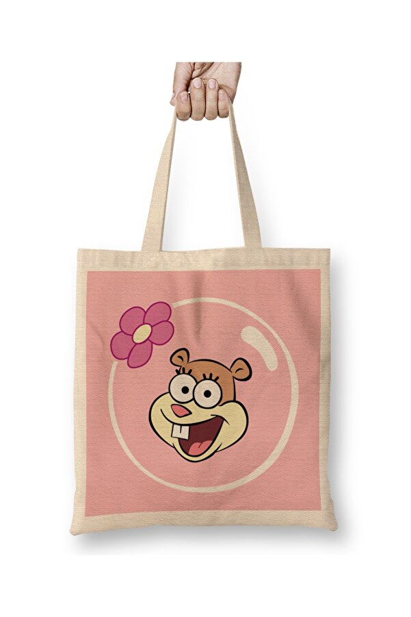 Baskı Dükkanı Spongebob Sandy Smile Spongebob Tote Bag Long Handle ...