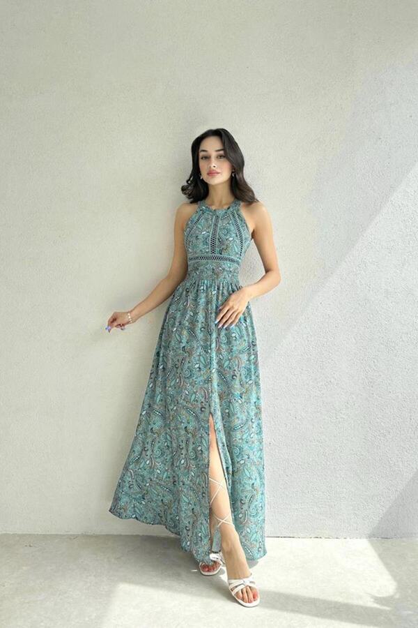 LUNAButik Paisley Patterned Backless Midi Length Samara Dress Green ...