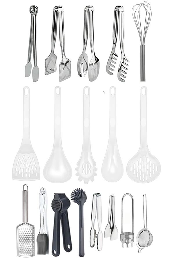 Selenica 18 Piece Cooking Set, 5 Piece Teflon Ladle Set, Vegetable Core ...