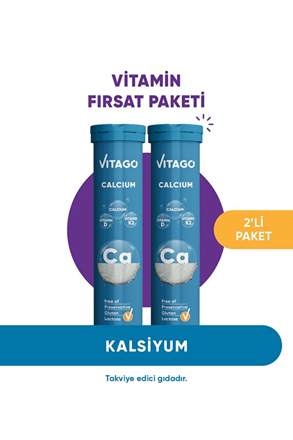 Vitago Pack Of 2 Effervescent Tablets With Calcium D3 Vitamin K2 - Trendyol