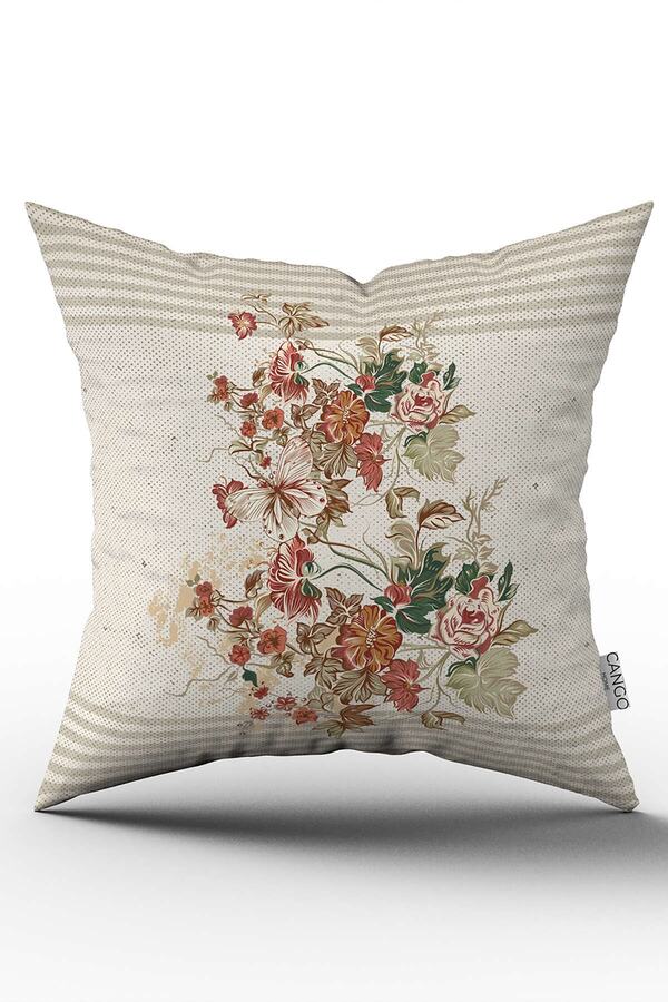 Cango Home Husă de pernă cu model floral în dungi cu imprimare digitală - portocaliu crem ...