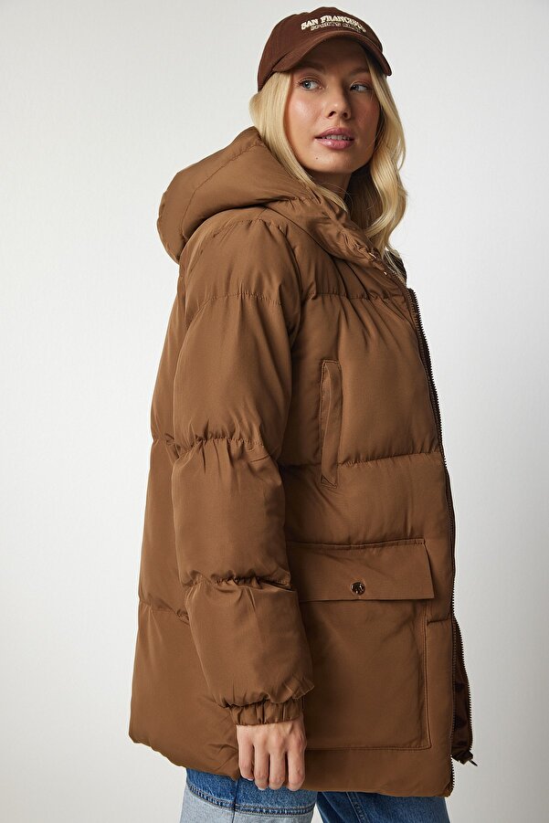Happiness İstanbul Women's Caramel Hooded Puffer Jacket HK00023- Trendyol