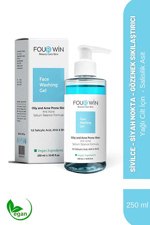 Four Win Anti Acne, Sebum Control Face Wash Gel for Oily Skin (2% ...
