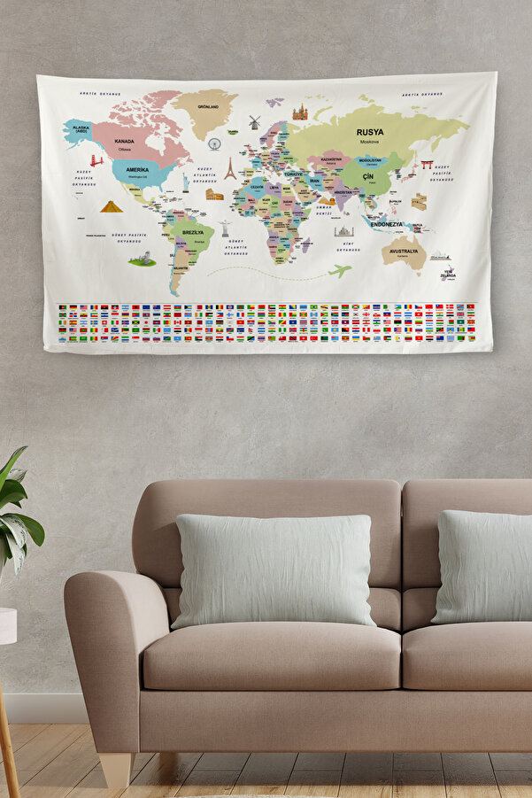 Magnesia Wall Cover Carpet Flag Detailed Turkish Current World Map 3966 ...