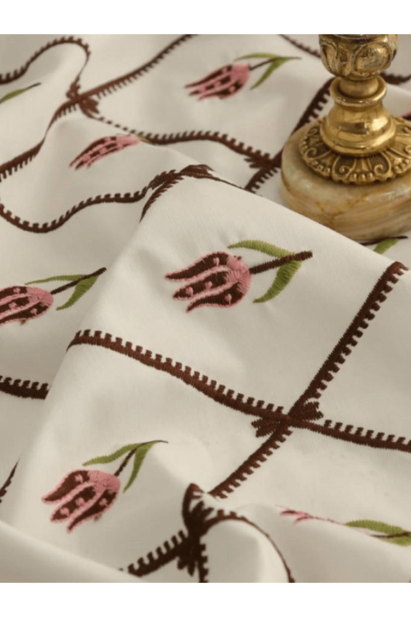 Parça Kumaş Dünyası Embroidered Fabric Pink Tulip Pattern (1 Meter ...