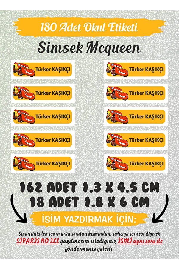 BENİMSER REKLAM School Label Lightning Mcqueen Pen Notebook Custom Name ...