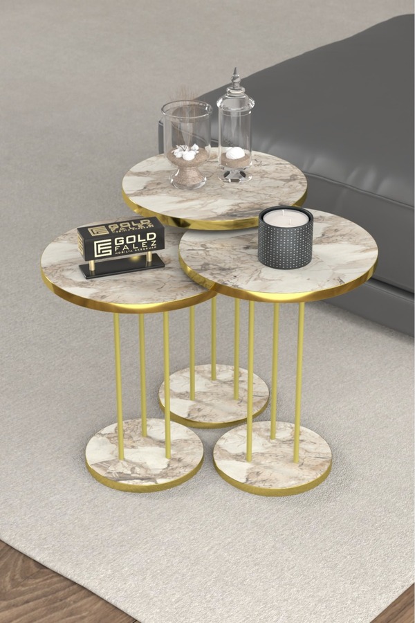 Goldfalez Terra Gold Efes 3 Piece Nesting Tables Premium Round Side ...