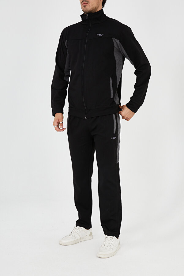 3MODA Men's Black Stand-up Collar Straight Leg Tracksuit Set - Trendyol