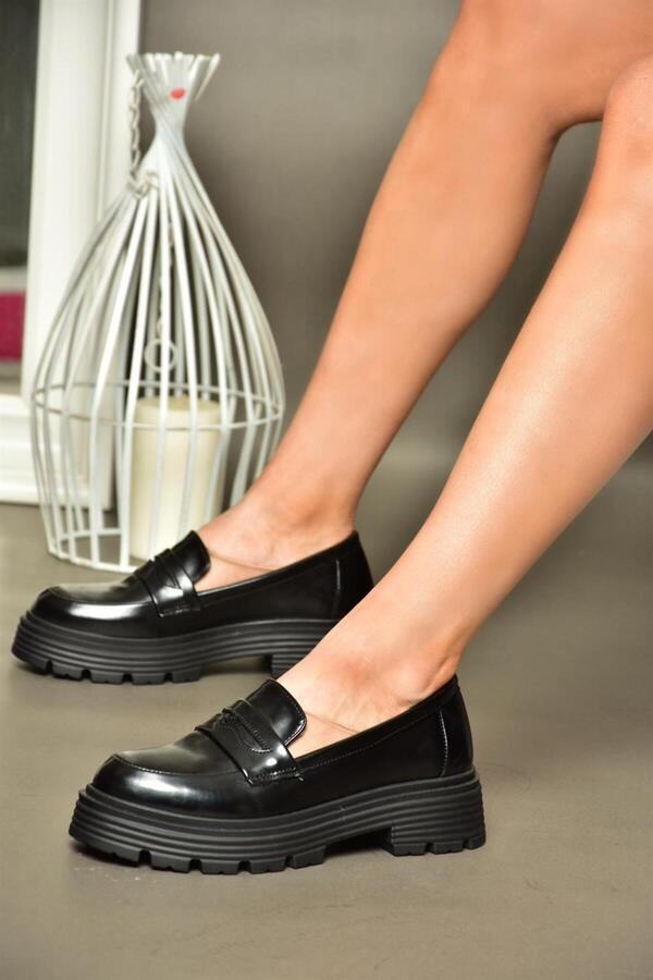 Fox Shoes R996092008 Black Patent Leather Thick Soled Casual Women's ...
