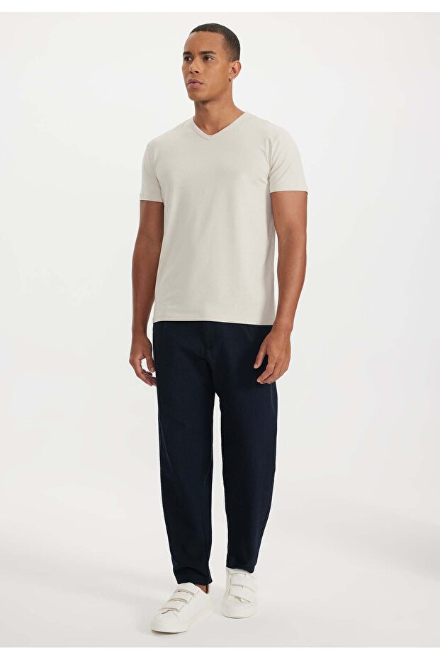WESTMARK LONDON Bej V-Yaka Regular Fit Basic Erkek T-Shirt THEO ...