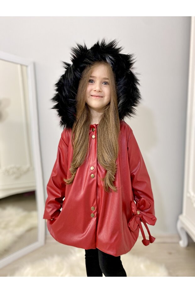 Milon Moda Λεπτομέρεια λουλουδιών, ψεύτικο δέρμα, παλτό με κουκούλα που ...