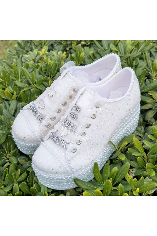 Ayakkabı Tutkusu Stilo ® Gelin Ayakkabısı Tam 8CM bEYAZ Işıltılı Spor Dolgu Topuklu - Fiyatı ...