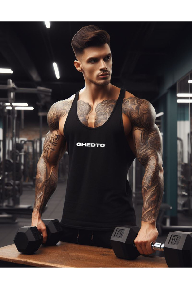 Ghedto Logo Gym Fitness Tank Top Sports Tank Top [Black]- Trendyol