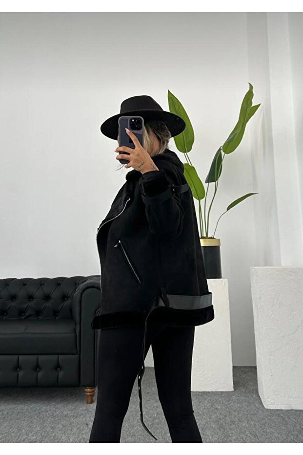 My Blog Haina motociclist din piele întoarsă neagră din matase de damă ...