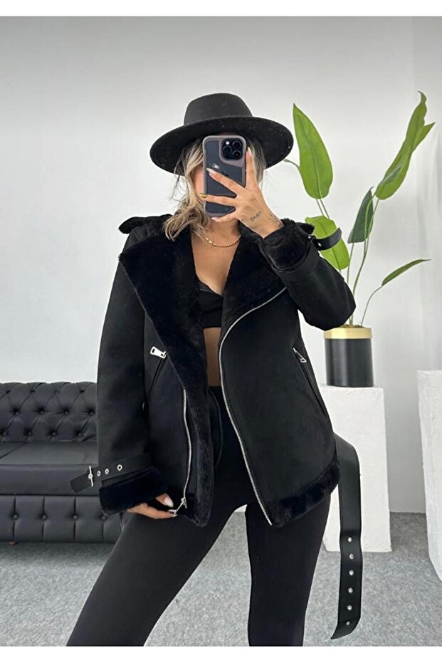 My Blog Haina motociclist din piele întoarsă neagră din matase de damă ...