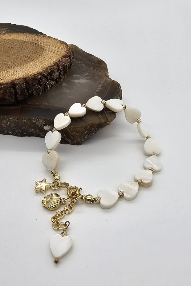 NBS Beautiful Naturel Stones Sedef Kalp Gerçek Doğal Taş Bileklik ...