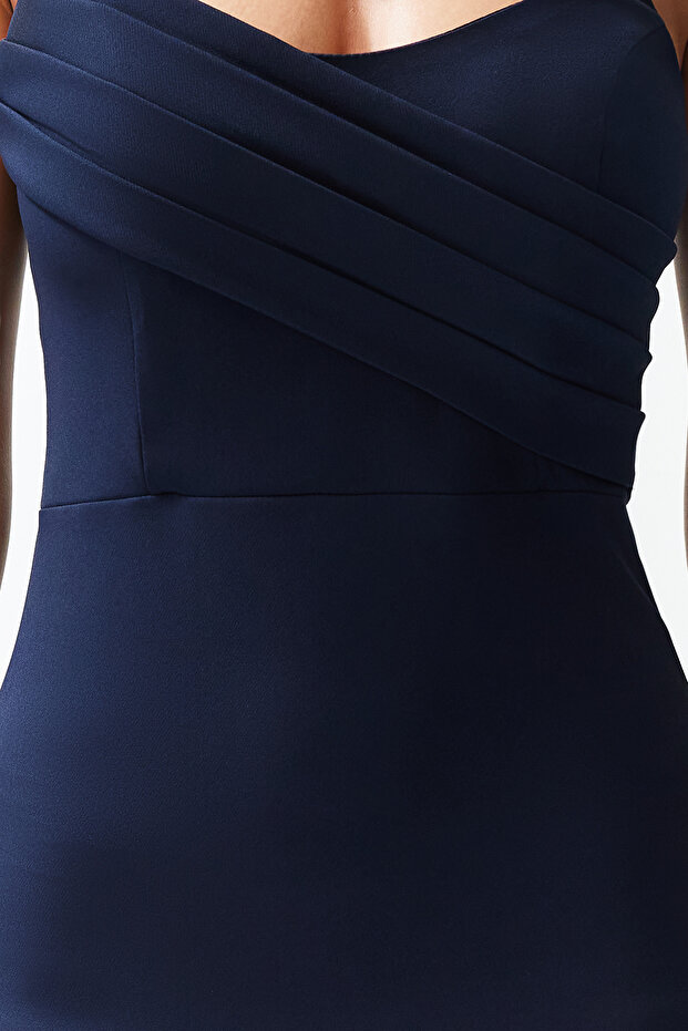 Trendyol Collection Navy Blue Collar Detailed Woven Long Stylish ...