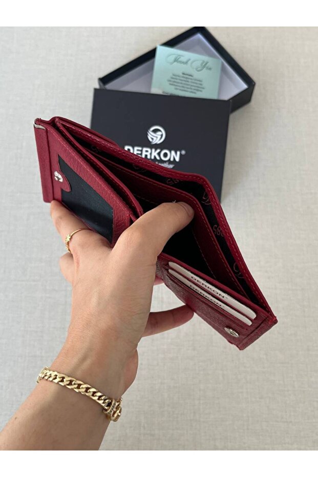 Derkon Juno Genuine Leather Mini Claret Red Wallet- Trendyol