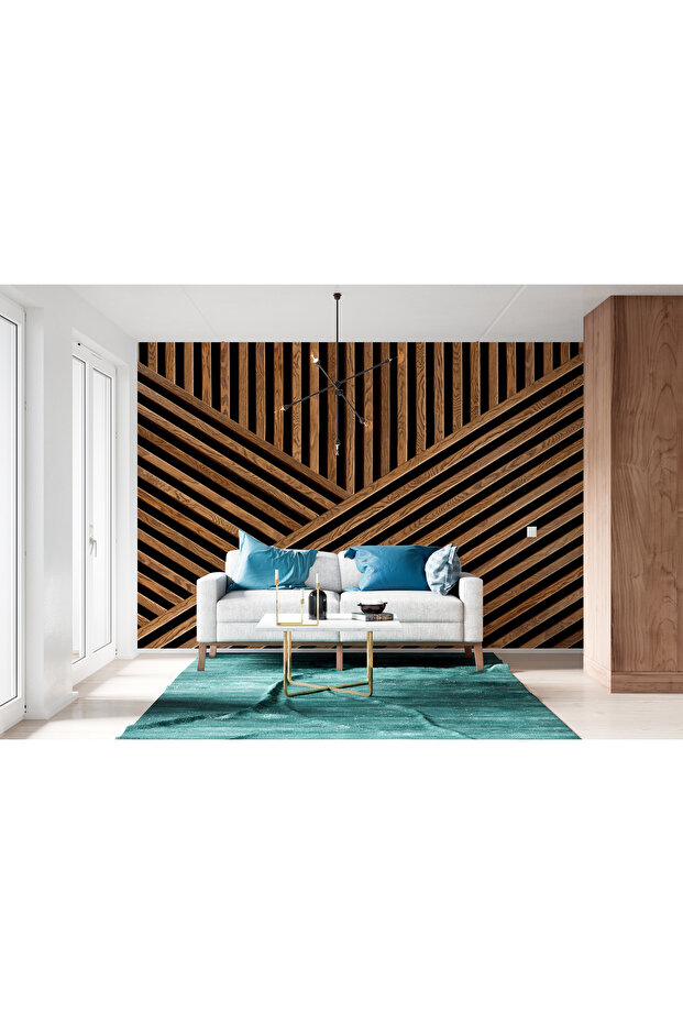 LOTUS AURA 3 Boyut Görünümlü Duvar Kağıdı Ahşap Desenli Duvar Resmi Oturma Odası Duvar Posteri ...