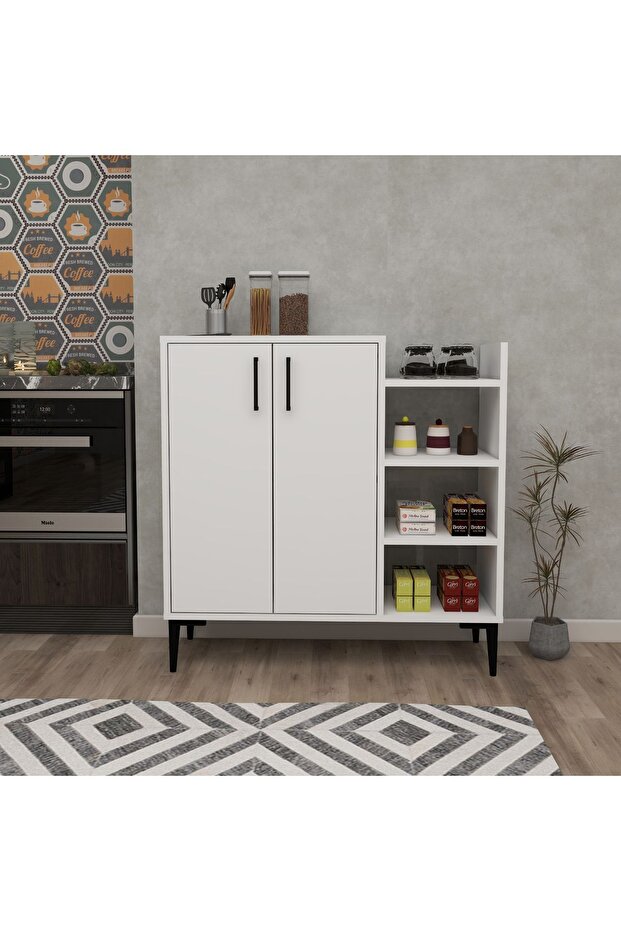 Arnetti Leskar Beyaz Modern Saklama Mutfak Dolabı – 6 Raflı, Kapaklı ...