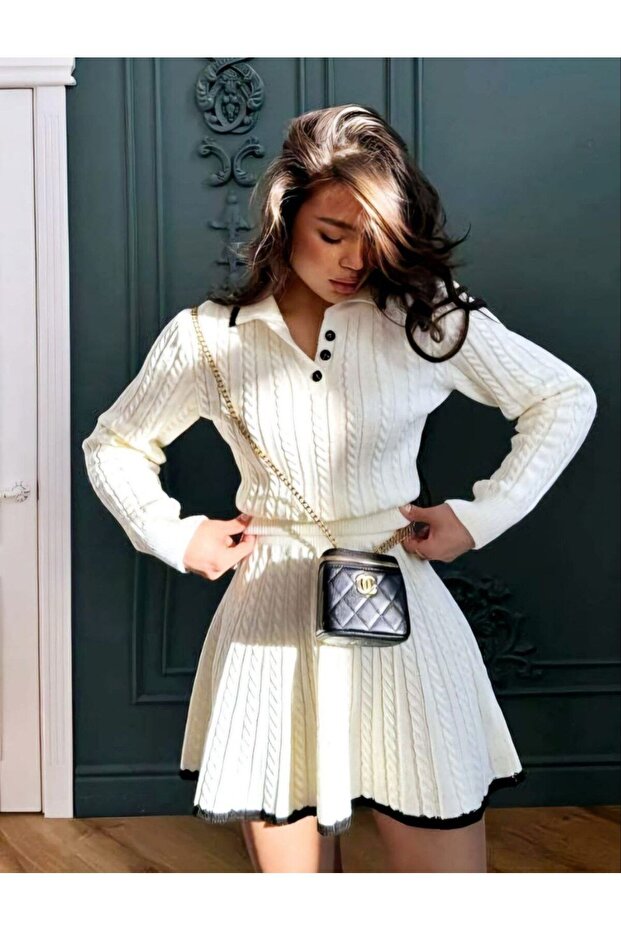Abalı New Season - Knitwear Skirt Suit Set- Trendyol