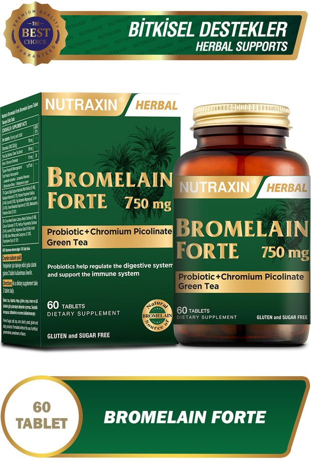 Nutraxin Bromelain Forte 60 Adet Tablet 750 MG - (Bromelain Krom ...