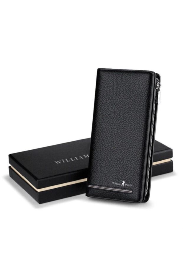 William Polo Alta Qualıta Men's Black Genuine Leather Long Wallet Card ...