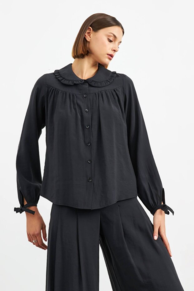 STELLA PULVIS Siyah Bebe Yaka Modal Gömlek - Fiyatı, Yorumları