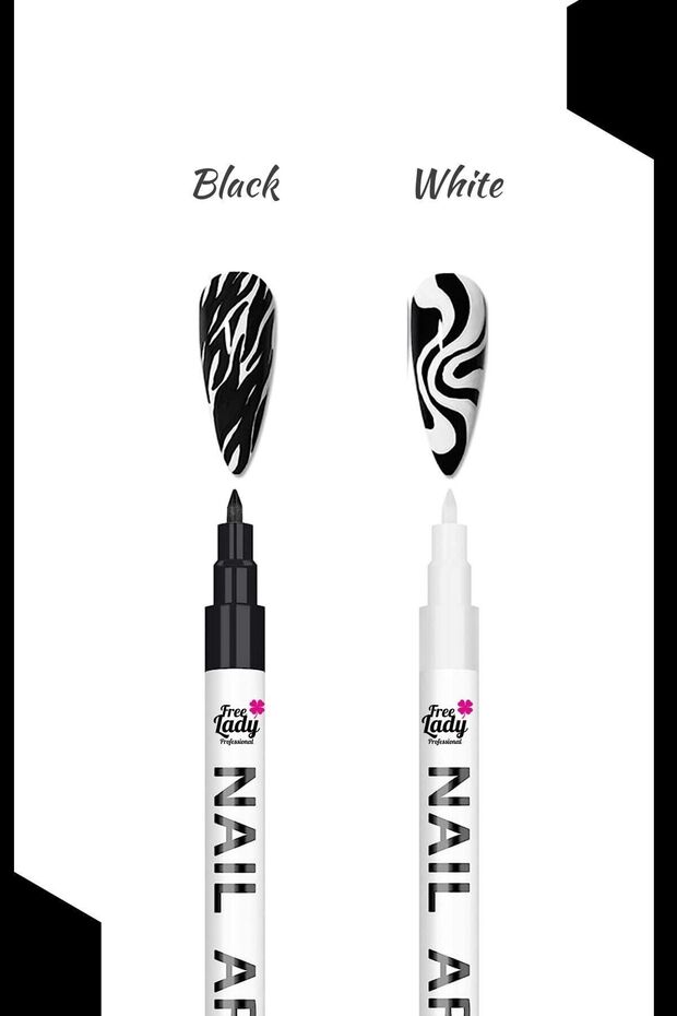 FREELADY Nail Art - Frenç Kalemi Çizim Dizayn Süsleme Siyah - Beyaz ...