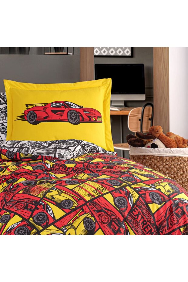 Hobby Cars Red - Poplin Studio Single Duvet Cover Set- Trendyol