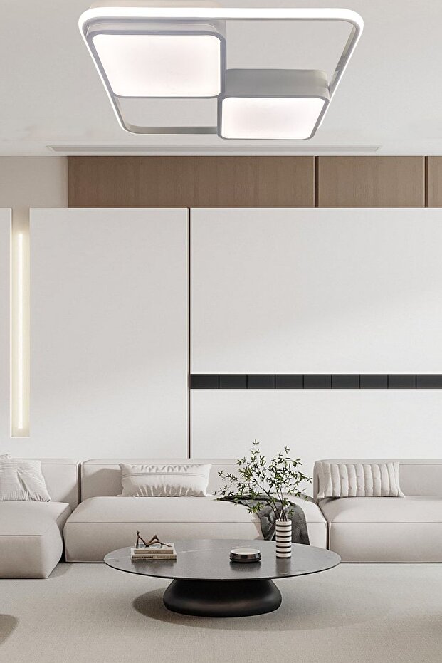 Ledmi Lighting Kare Beyaz Model Led Avize, 3 Renk Aydınlatmalı ...