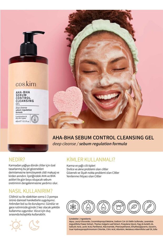 Cos.kim Aha & Bha Içeren Sebum Dengeleyici Gözenek Arındırıcı Temizleme ...