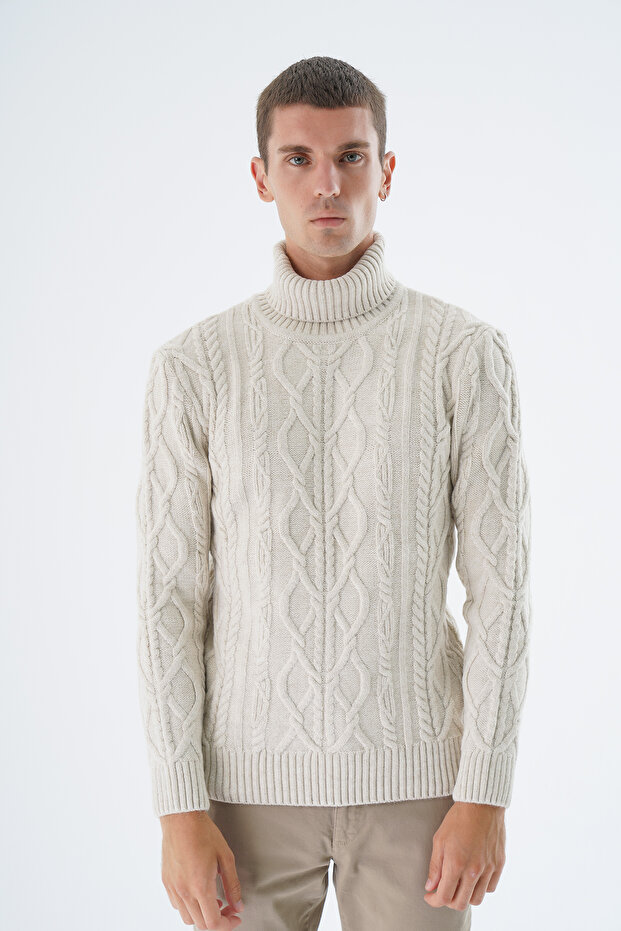 Trist Star Beige Turtleneck Running Knitwear Sweater - Hair Braided ...