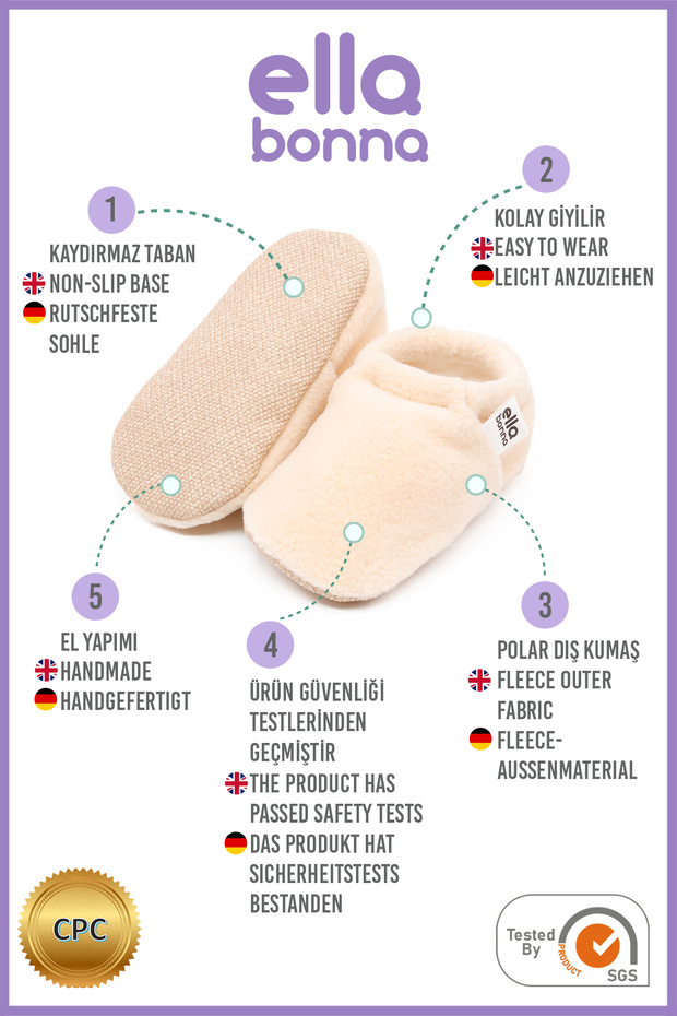 Ella Bonna Polar Bebek Pandufu Ev Patiği, Kaydırmaz Taban, Organik ...