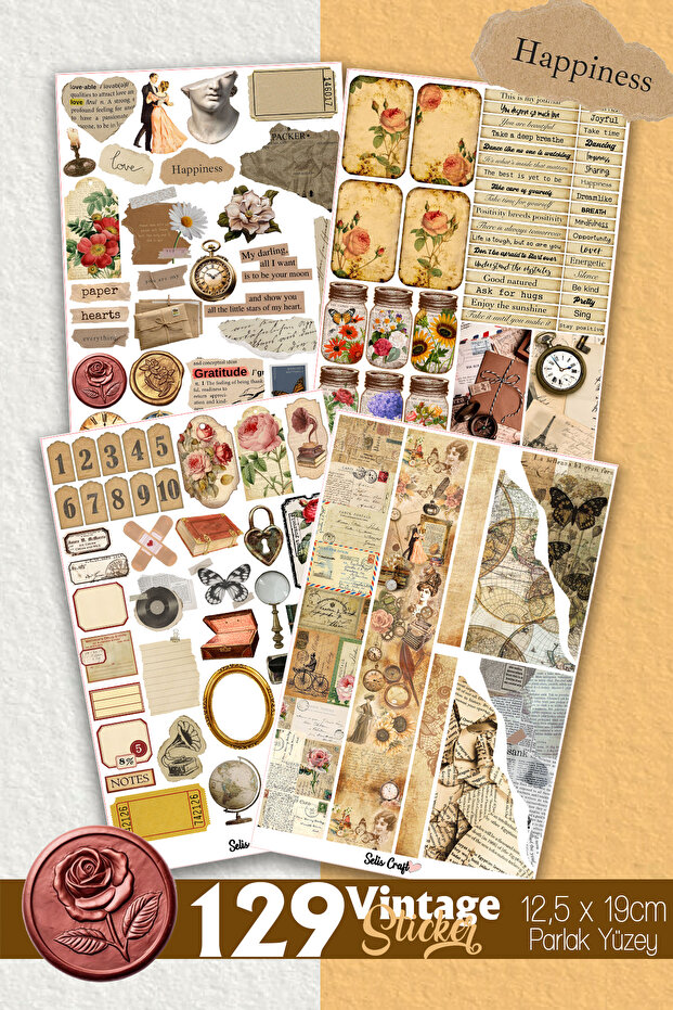 SelisCraft Vintage Journal Sticker Set 01 Ajanda Planlayıcı Bullet ...