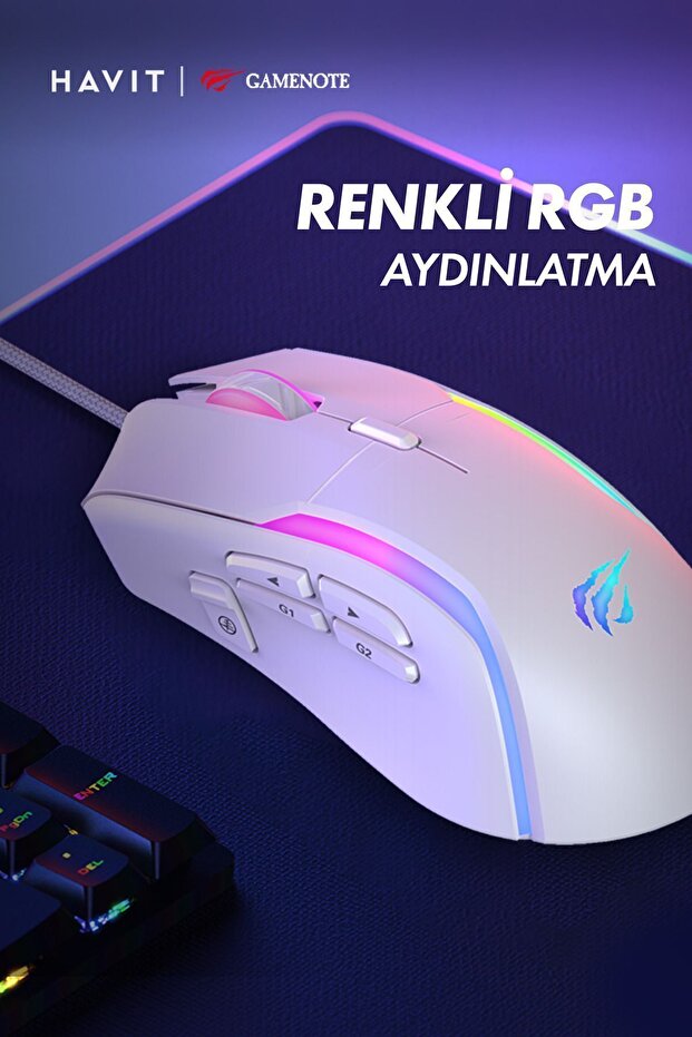 Havit Gamenote Ms1033 Rgb Uyumlu 8000 Dpı Ayarlanabilir Ağırlıklı Beyaz ...