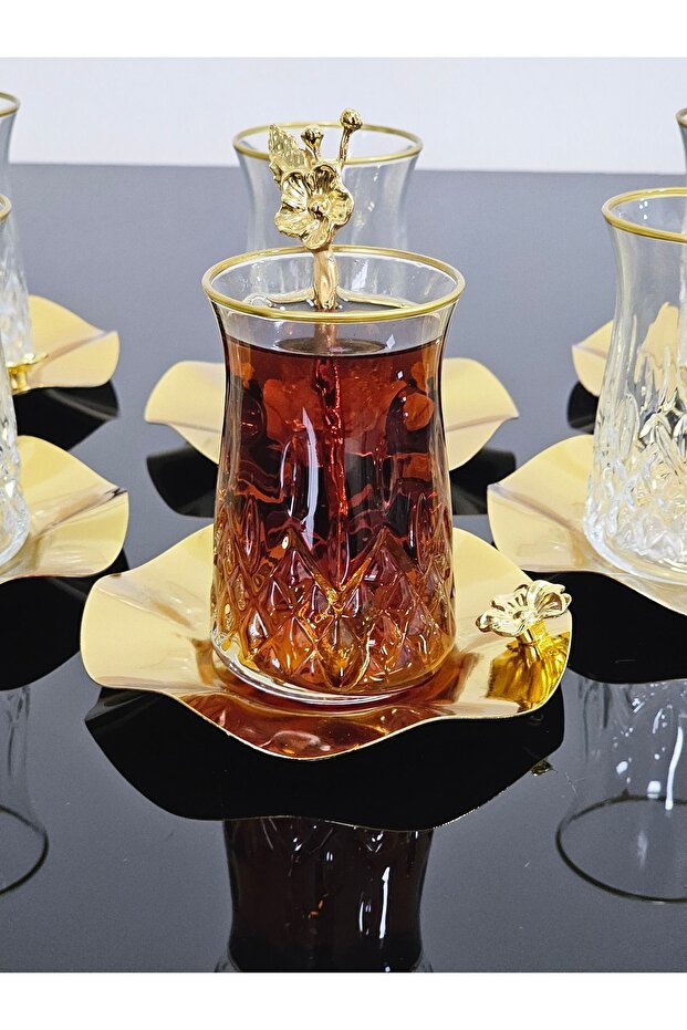 atabey home 6 KİŞİLİK 18 PARÇA ÇAY KAŞIKLI ODİN ÇAY SETİ METAL TABAKLI ...