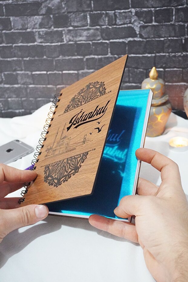 markcat İstanbul Desen Ahşap Kapaklı Defter - Ajanda - A5 Notebook ...