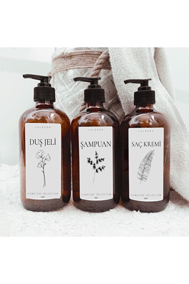 LALEZEN HOME 3lü Amber Cam Şişe Çiçekli Dusset Set 500ml Duş Jeli ...