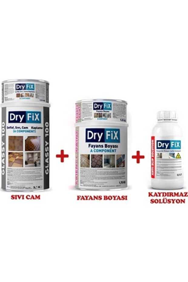 Dryfix Fayans Boyası Beyaz Fp01 2kg + Sıvı Cam 2kg + Kaydırmaz Solüsyon ...