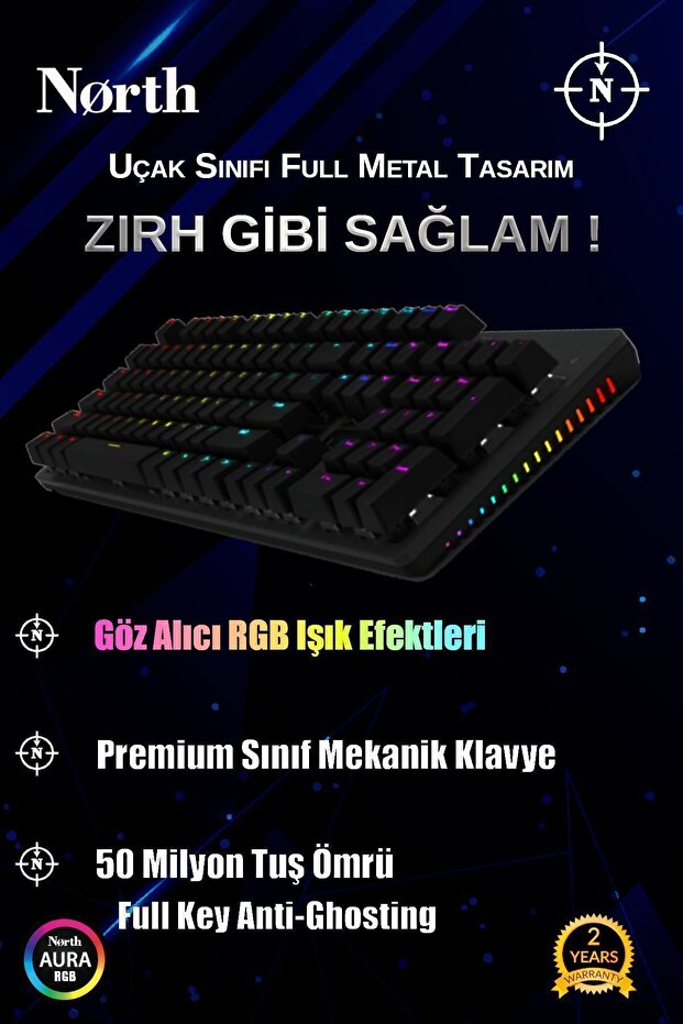 North Shield Blue Switch Türkçe Q Rgb Full Metal Panel Mekanik Gaming ...