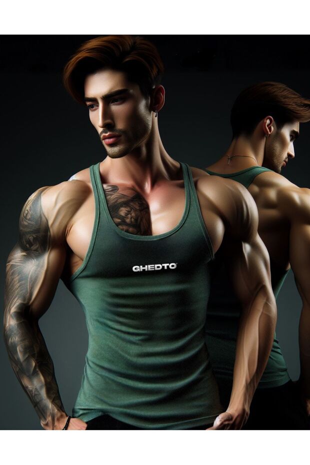 Ghedto Logo Gym Fitness Tank Top Athlete's Tank Top [Green]- Trendyol