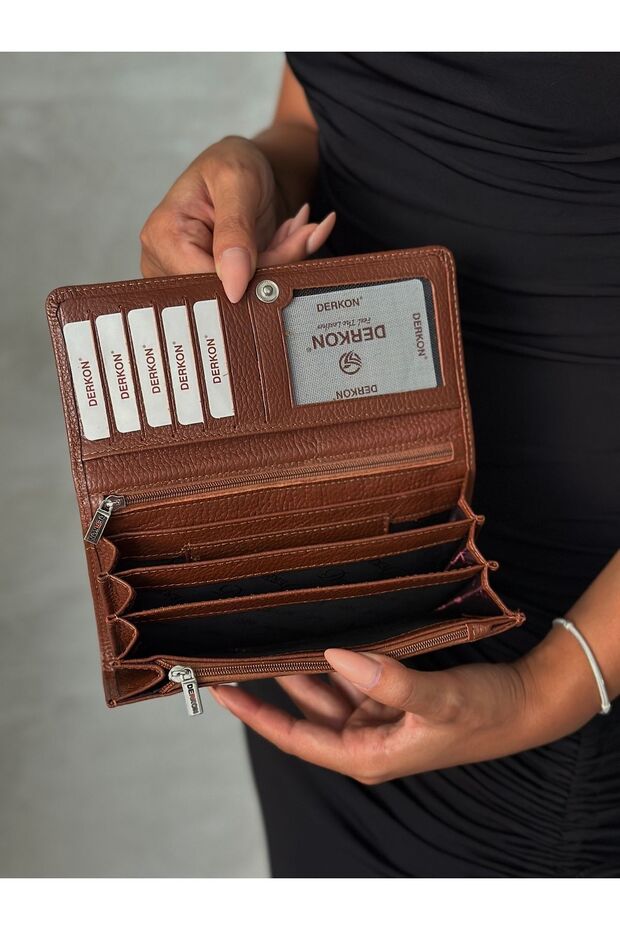 Derkon Women's Wallet with Plenty of Eyes Genuine Leather- Trendyol