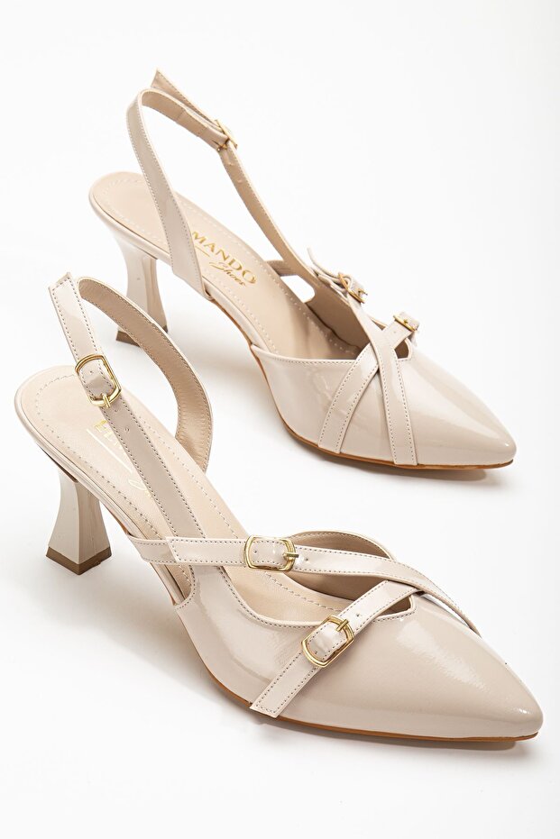 ELMANDO Biyana Beige Patent Leather Women's Heeled Shoes - Double ...