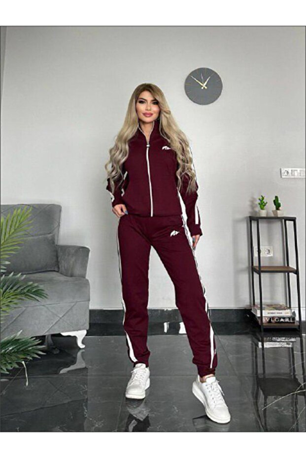 estilowear Women's Burgundy Tracksuit Set 2-Piece Embroidery Model 412 ...