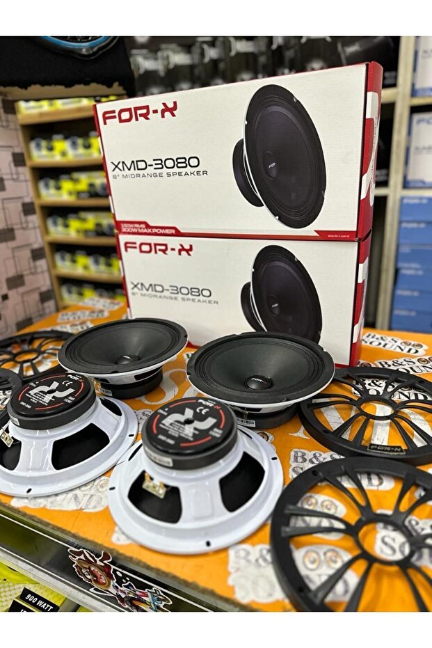 For-X Forx 3080 20 Cm Midrange 2 Takım 4 Adet Beyaz Reng Yazılı Kapaklı 300 Wat 150 Rms Bs Sound ...
