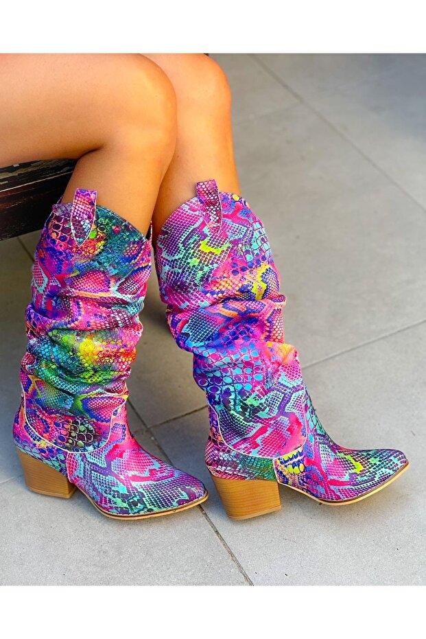 irmona Πολύχρωμες μπότες Terry Dallas - Snakeskin Bellows- Trendyol