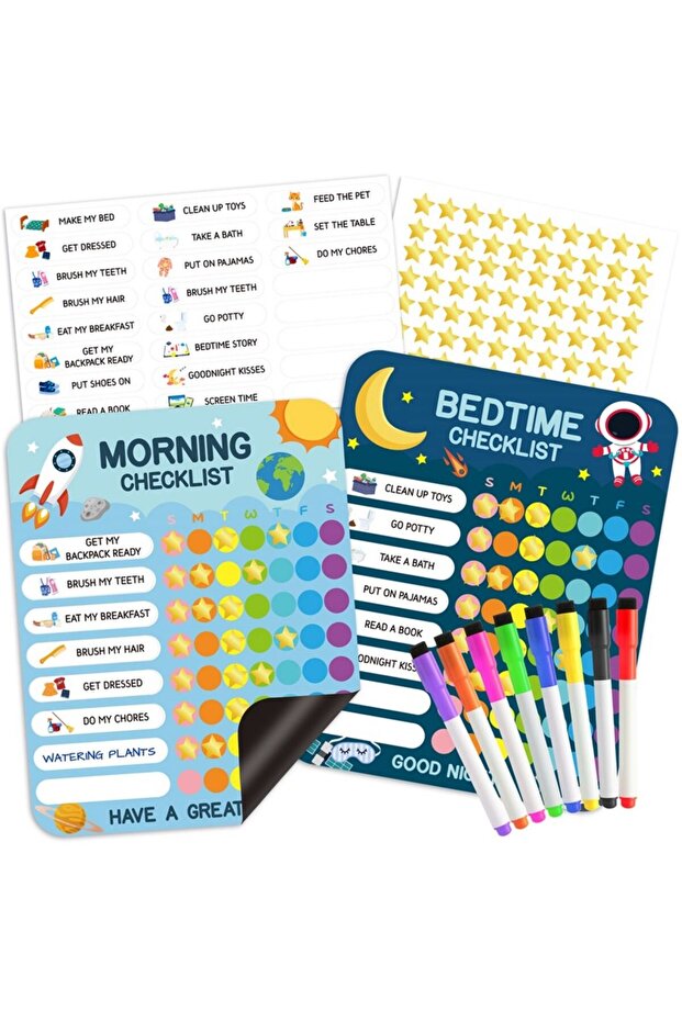 Choice Morning Bedtime Routine Chart Poster Magnetic Sticker for Kids ...
