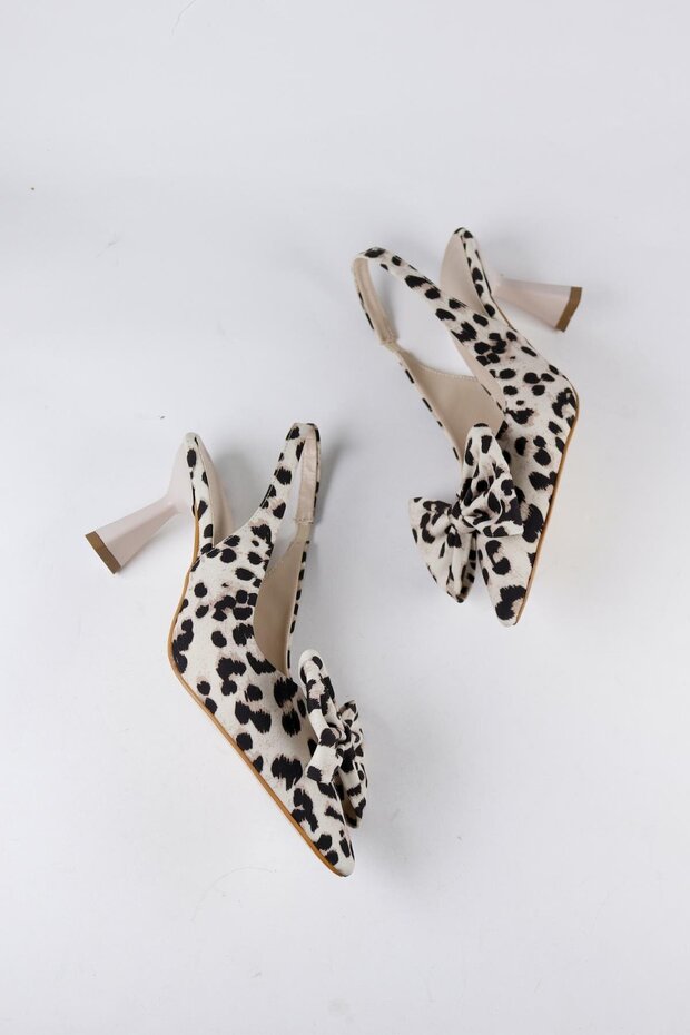 NiceDiffer Beige Leoper Fabric Women's Heeled Shoes - 7cm- Trendyol